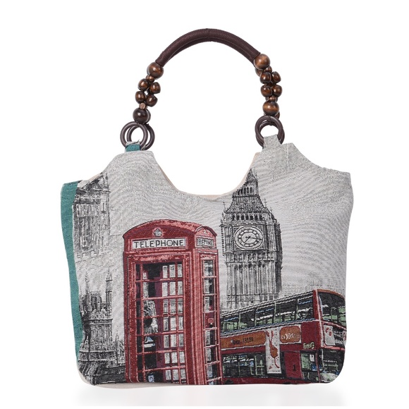Bags | London Theme Handbag With Wooden Bead Handles New | Poshmark